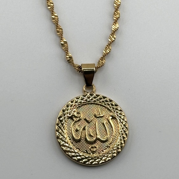 Accessories | 22k Yellow Gold Hard Carved Diamond Cut Allah Pendant W ...